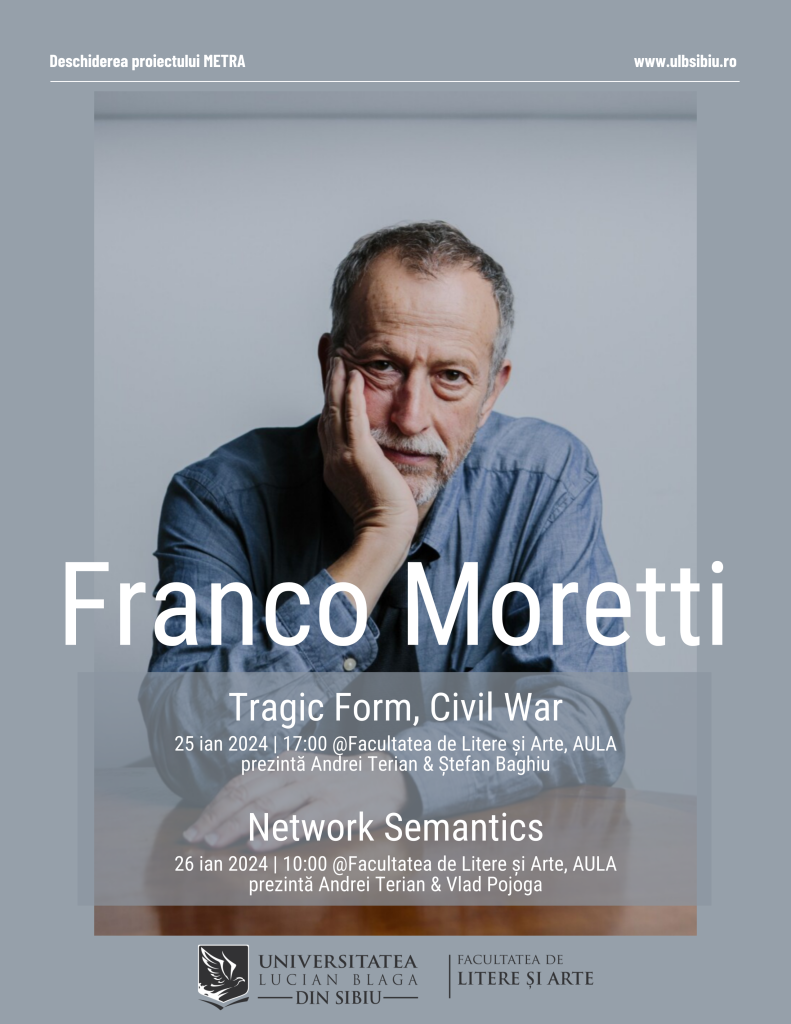 Franco Moretti, profesor emerit al Universității Standford din SUA, va susține două conferințe ...