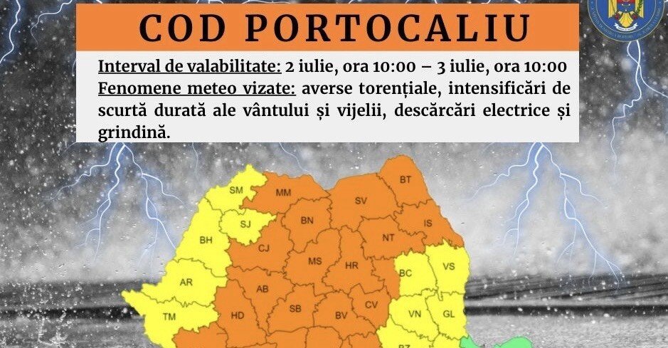 COD PORTOCALIU în județul Sibiu - vijelii, descărcări electrice și ...